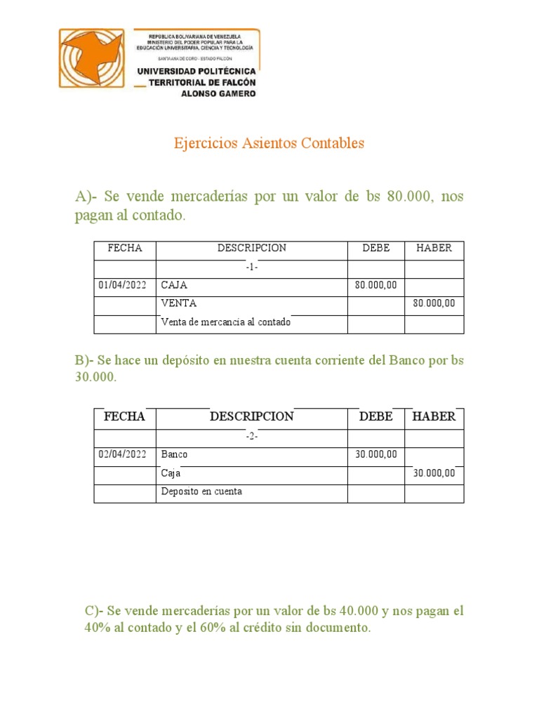 Ejercicios Asientos Contables Kleimily | PDF | Bancos | Contabilidad