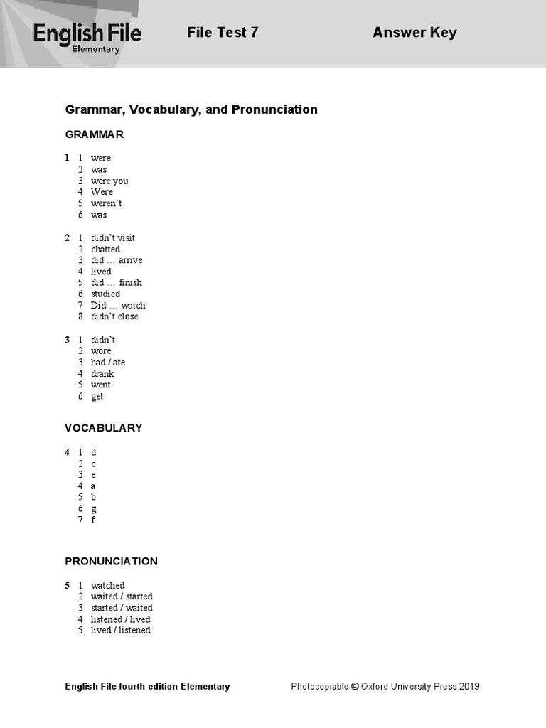 File Test 7 Answer Key: Grammar, Vocabulary, and Pronunciation | PDF ... File Test 7 Answer Key: Grammar, Vocabulary, and Pronunciation | PDF ...