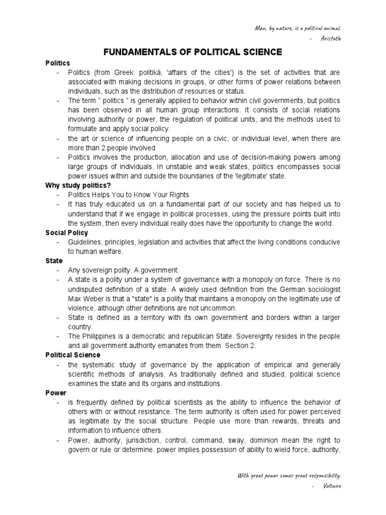 Understanding the Fundamentals of Political Science and the ...