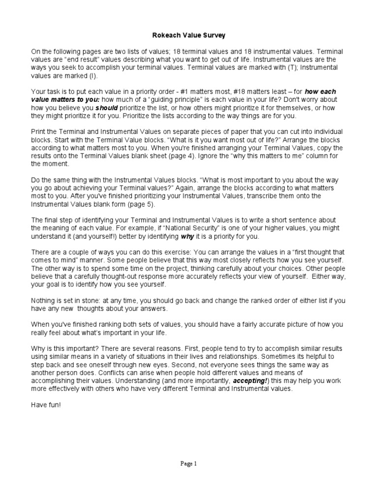 Rokeach Value Survey | PDF | Value (Ethics) | Interpersonal Relationships