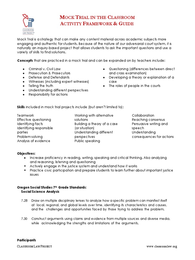 Mock Trial Classroom Activity Guide | PDF | Witness | Trials