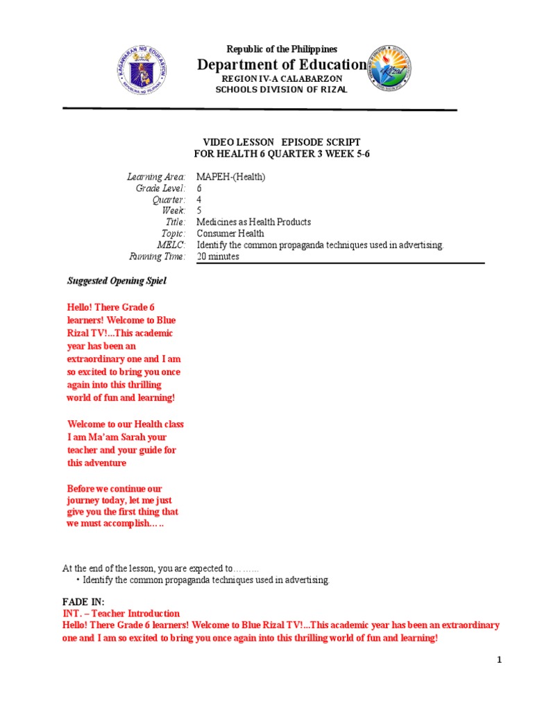 Script Health 6 Q4 W5 Official Template - by Sarah | PDF | Propaganda ...