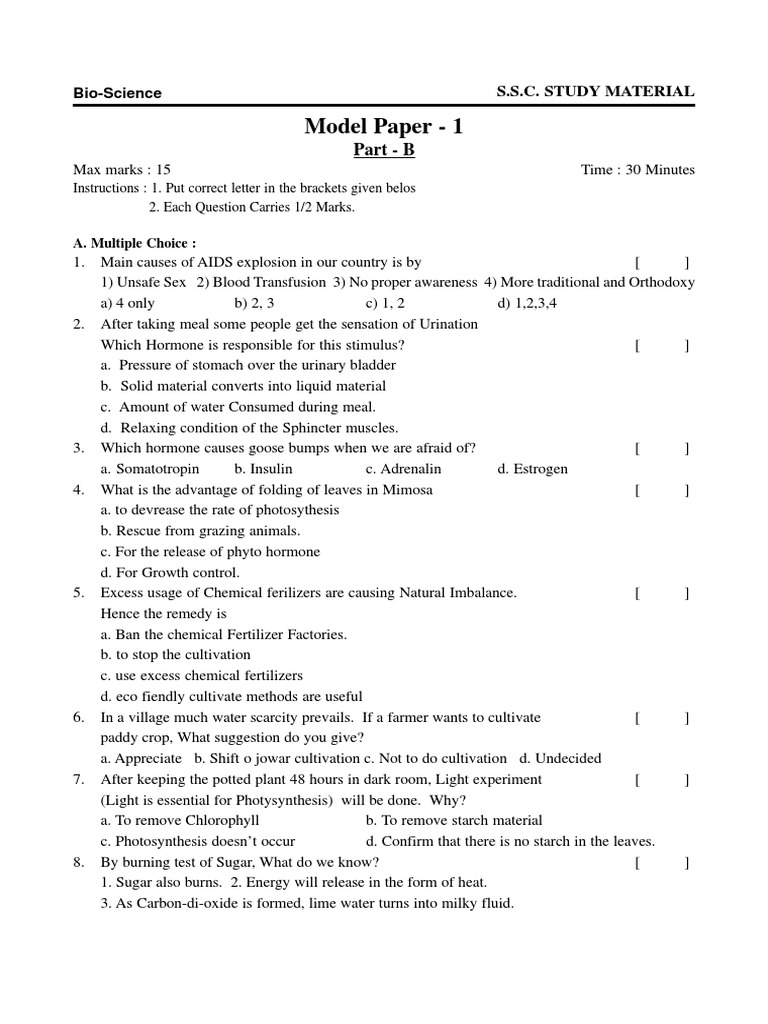 Biology English Medium Bits Model Papers | PDF | Circulatory System ...