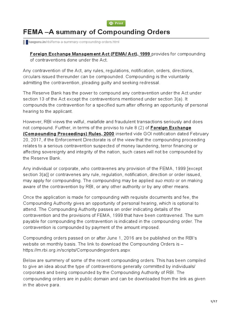 FEMA A Summary of Compounding Orders | Download Free PDF | Reserve Bank ...