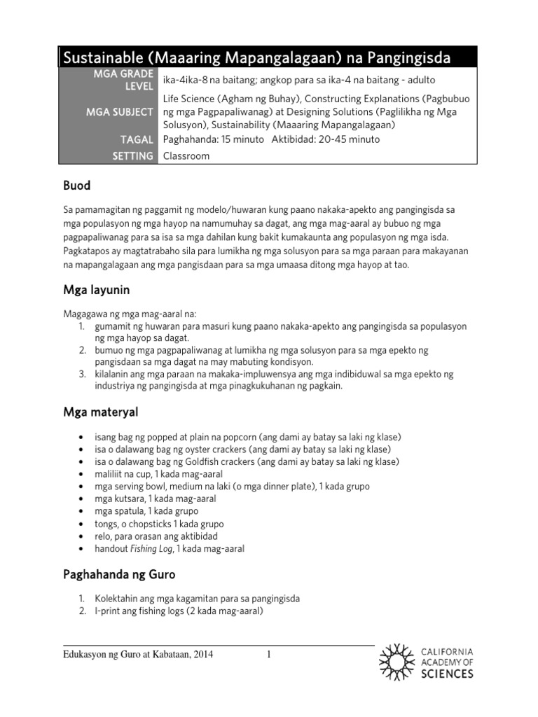 020 Lessonplan Sustainable Fishing Filipino | PDF