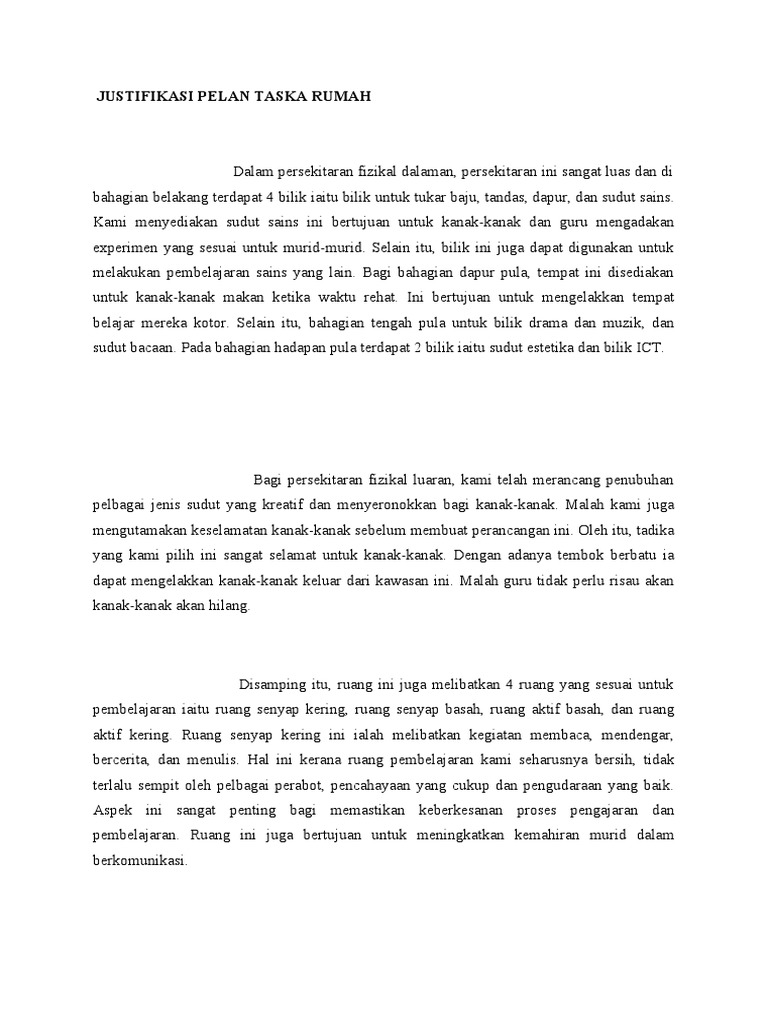 Justifikasi Pelan Taska Rumah | PDF | Karier & Perkembangan