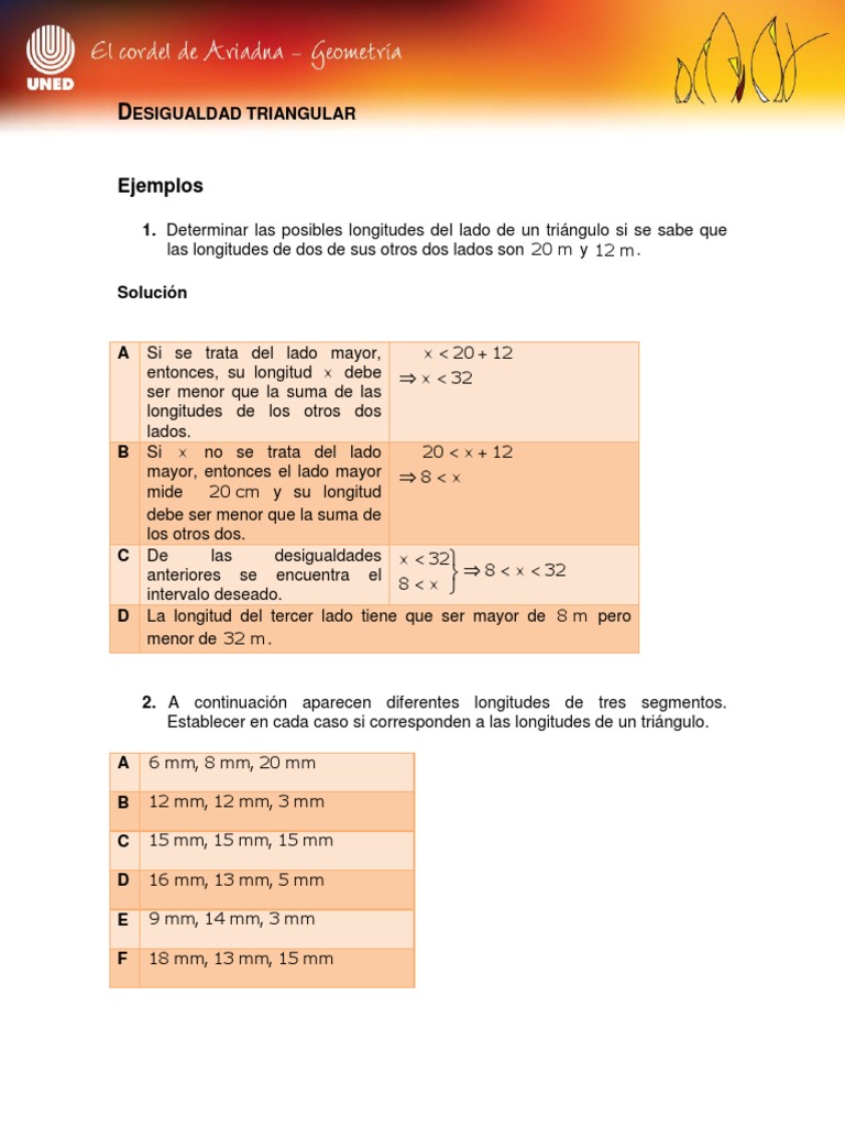 Geometria Desigualdad Triangular | PDF | Triángulo | Desigualdad (Matemáticas)