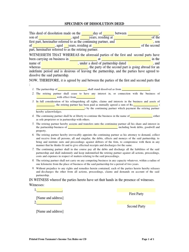 Dissolution Deed | PDF | Partnership | Business Law