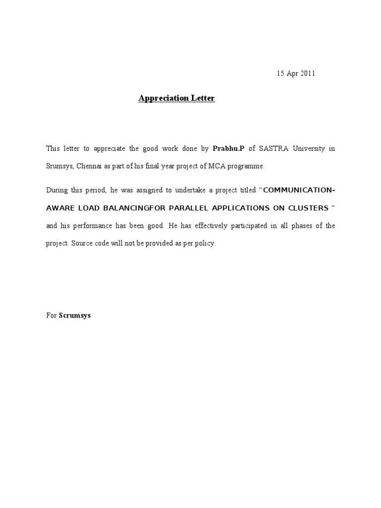 Appreciation Letter | PDF