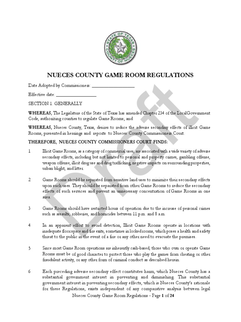 Nueces County Game Room Regulations | Download Free PDF | Fire Safety ...