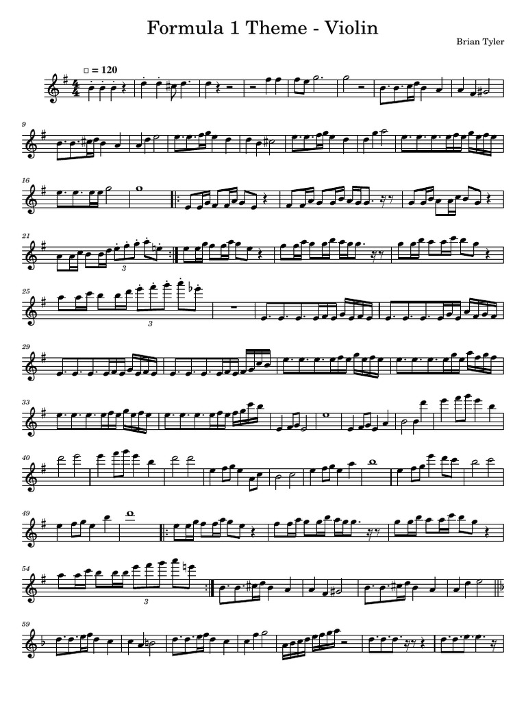 F1 Theme Sheet Music for Violin | PDF