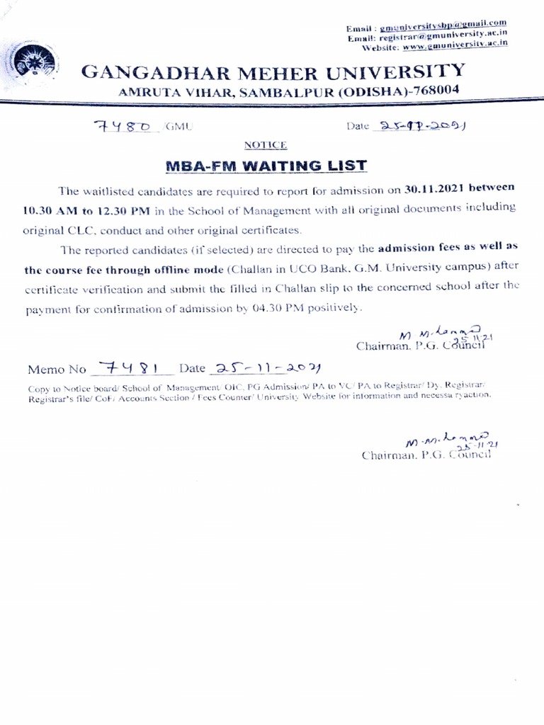 Gangadhar Meher University: Mba-Fm Waiting List | PDF