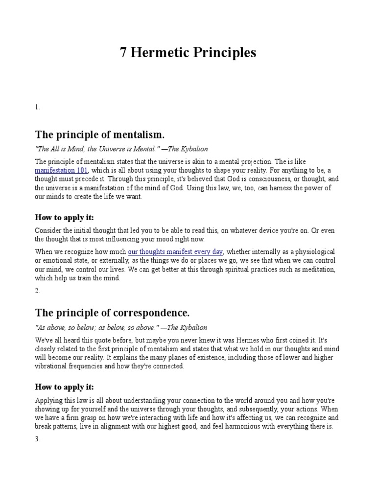 7 Hermetic Principles | PDF | Mind | Thought