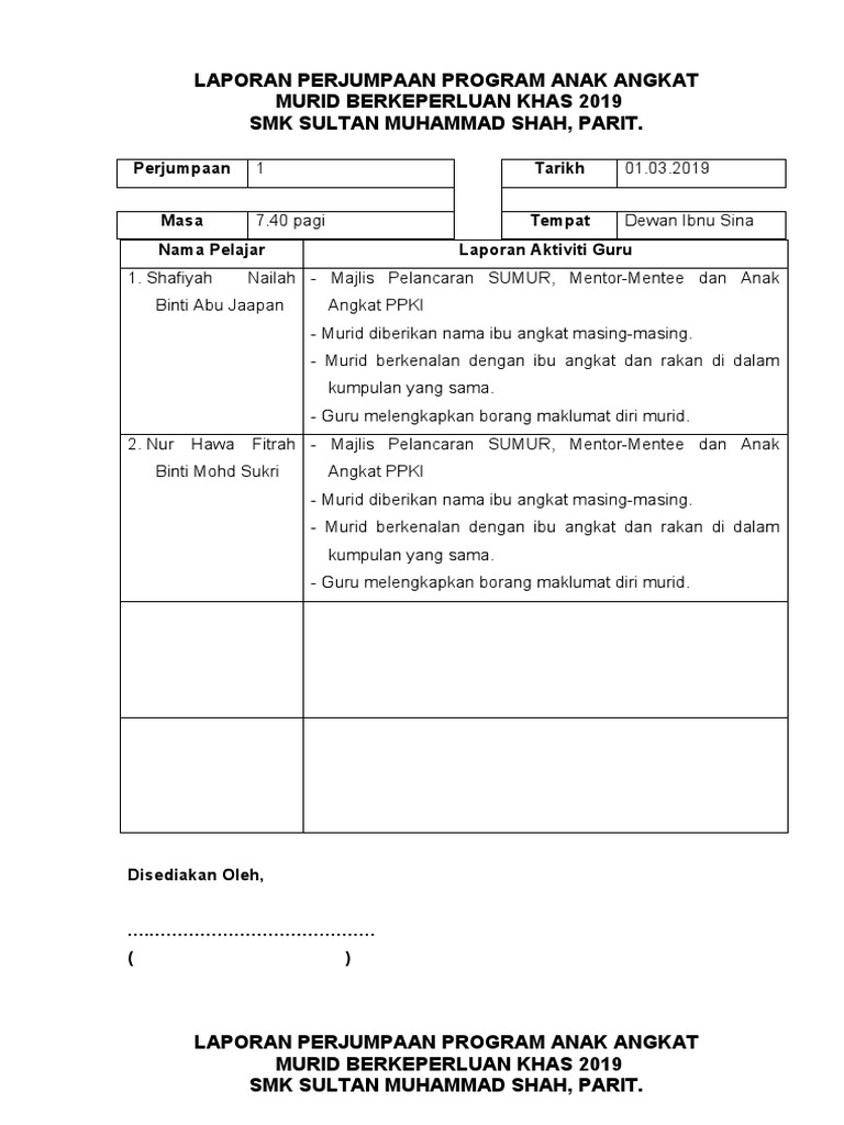 Laporan Perjumpaan Program Anak Angkat | PDF
