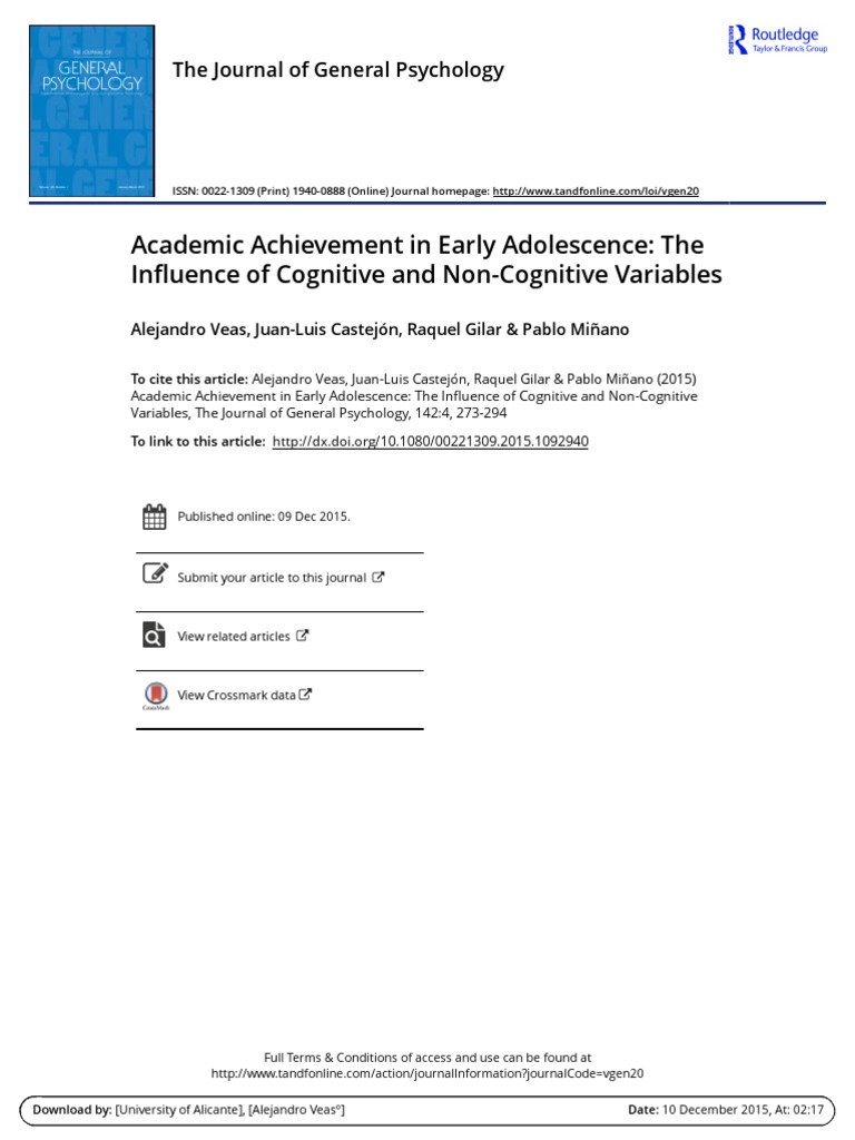 Academic Achievement in Early Adolescence: The Influence of Cognitive ...