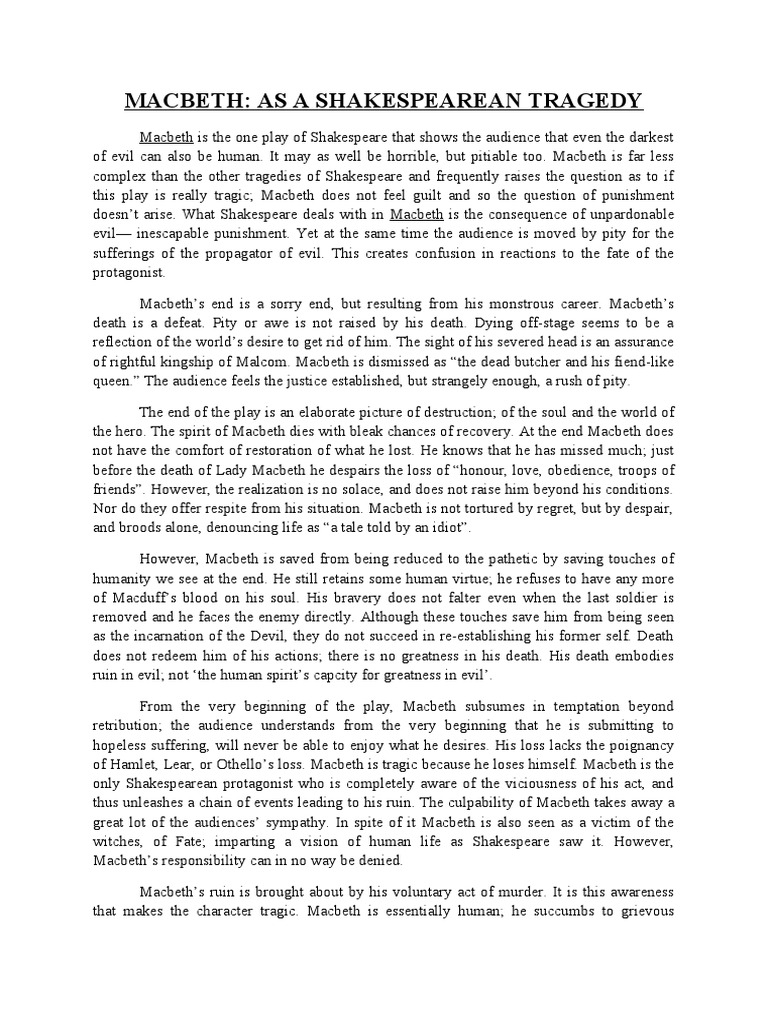 Macbeth AS A TRAGEDY | PDF | Macbeth | Tragedy