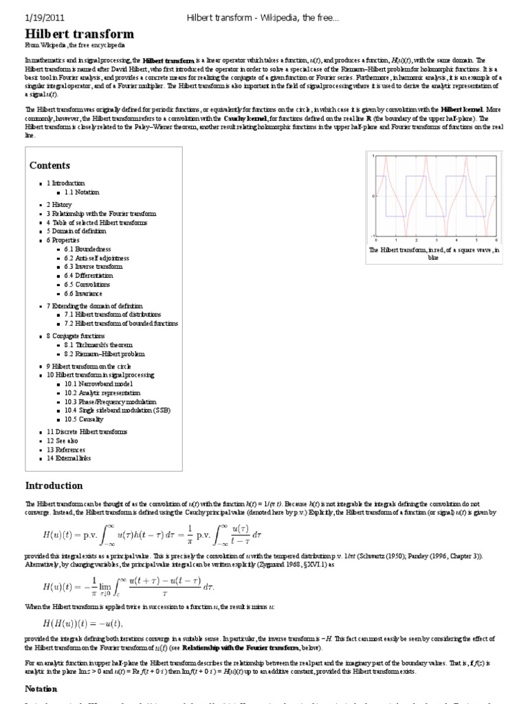 Hilbert Transform - Wikipedia, The Free Encyclopedia | PDF | Hilbert ...