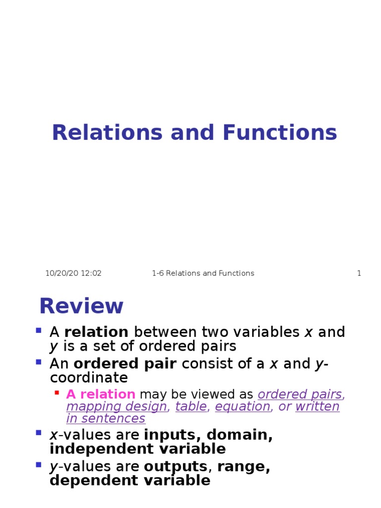 Relations and Functions Notes PPT With Function Notation 2 | PDF ...