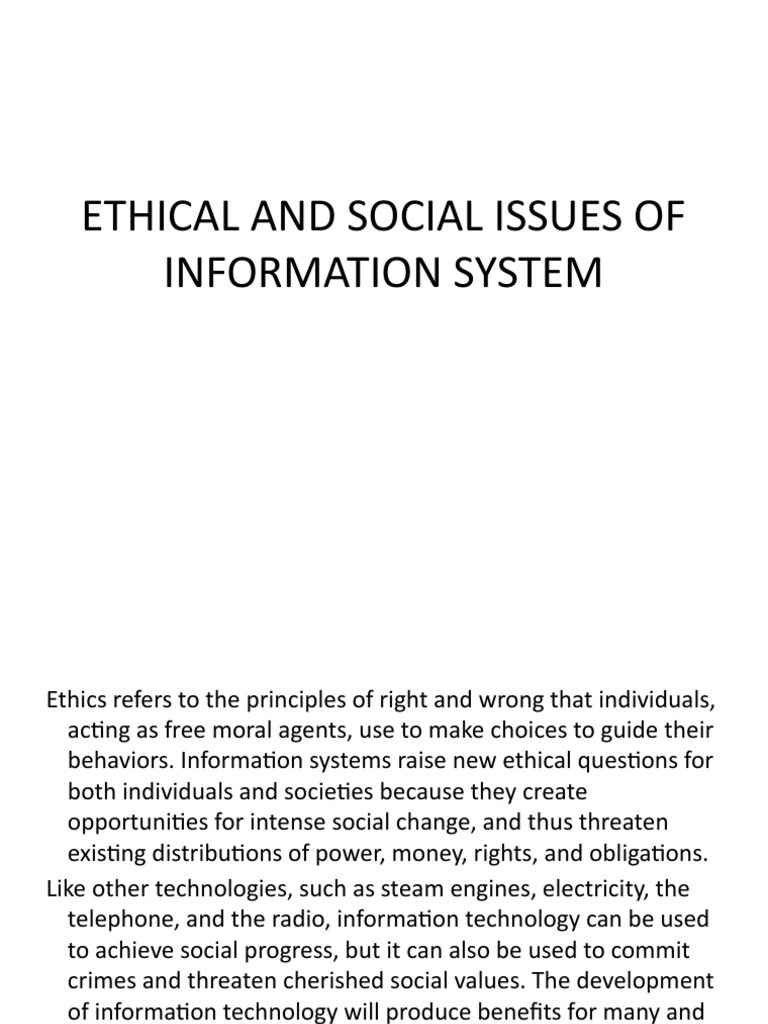 Ethical and Social Issues in Information Systems | PDF | Privacy ...