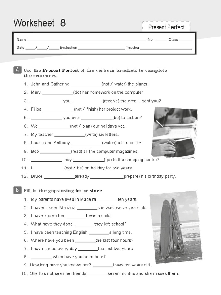 Worksheet 8: Present Perfect | PDF