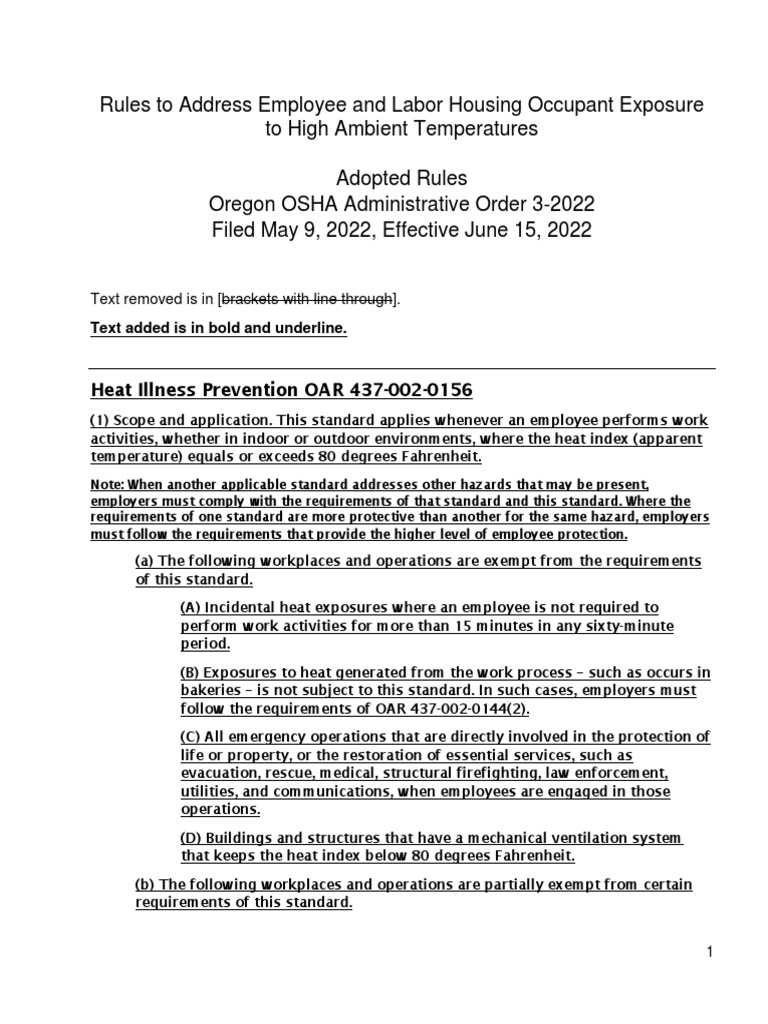 Oregon OSHA Rules For High Heat | PDF | Occupational Safety And Health ...