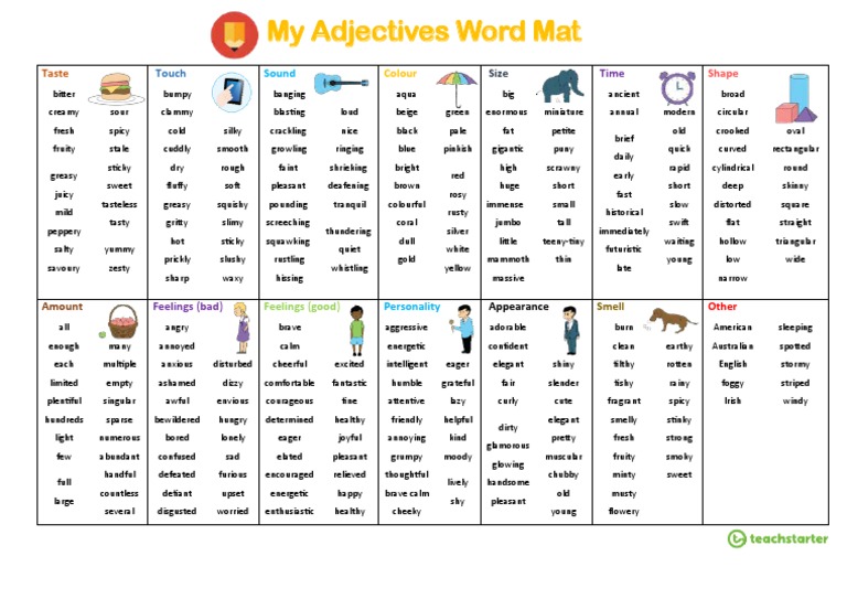 Adjectives Word Mat Colour - 2701922 | PDF