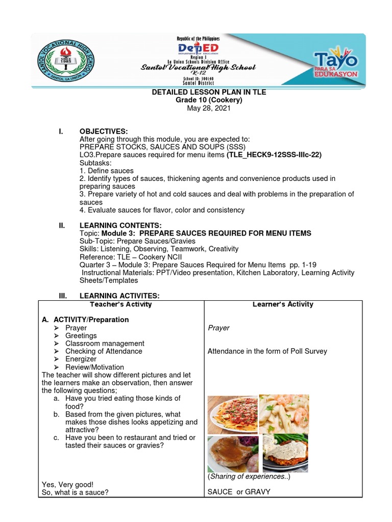 DETAILED LESSON PLAN IN APR 28 2020 Grade 10 SSS | PDF | Sauce | Foods