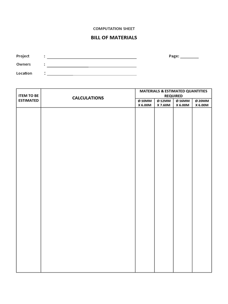 Bill of Materials: Computation Sheet | PDF | Technology & Engineering