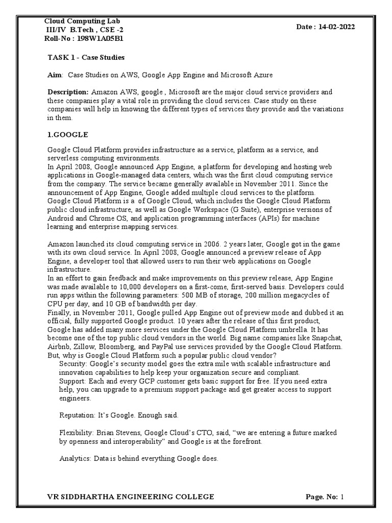 Lab-1 Casestudies | PDF | Cloud Computing | Platform As A Service