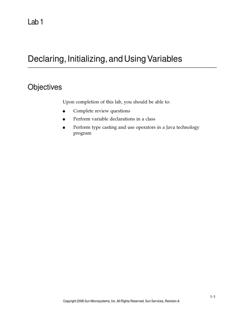 Declaring, Initializing, and Using Variables: Objectives | PDF | Java ...