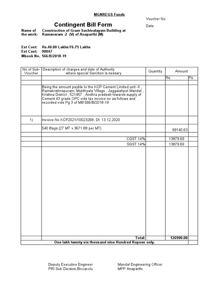 C Bill Form - Cement Ramavaram | PDF | Payments | Cheque