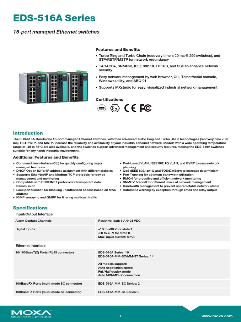 EDS-516A Series: 16-Port Managed Ethernet Switches | PDF | Computer ... EDS-516A Series: 16-Port Managed Ethernet Switches | PDF | Computer ...