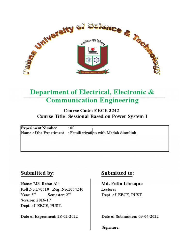Familiarization With Matlab Simulink | PDF | Matlab | Computer Engineering