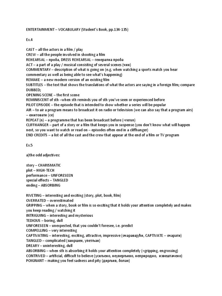 Entertainment Vocabulary Guide | PDF | Art