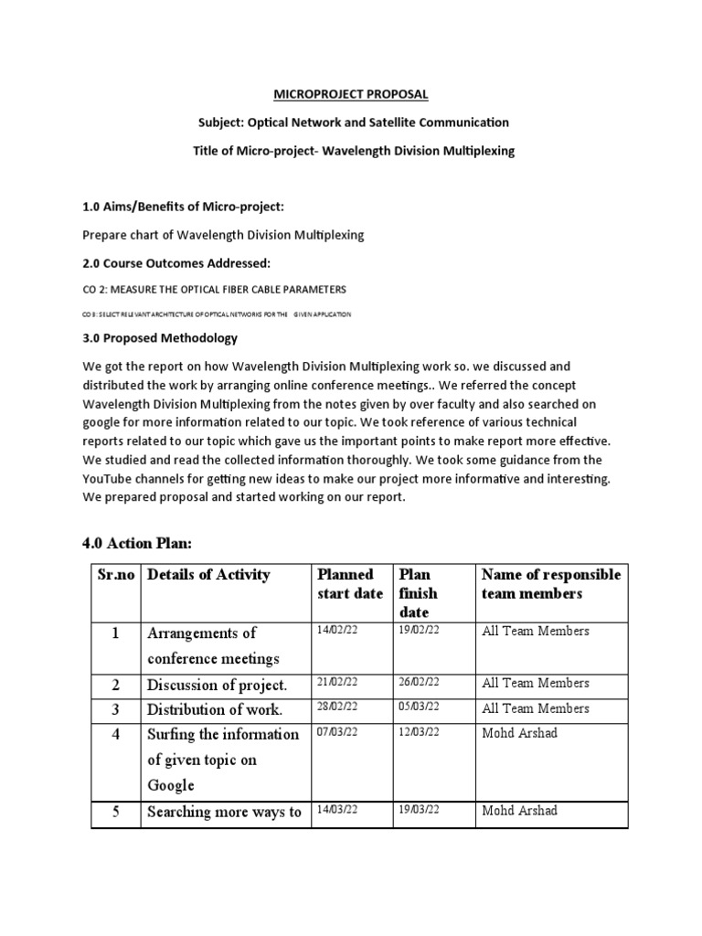 Microproject Proposal Subject: Optical Network and Satellite ...