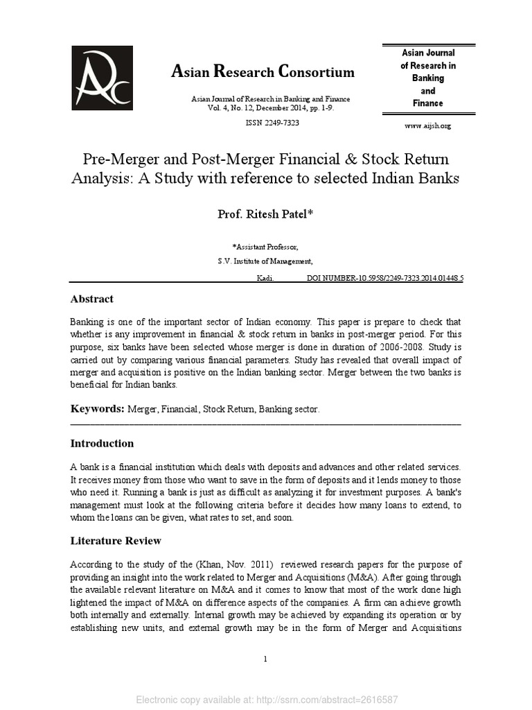 Pre Merger and Post Merger Financial and | PDF | Mergers And ...