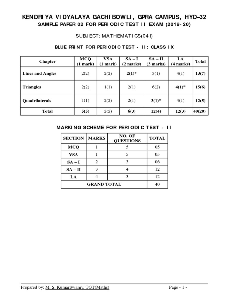 Maths Class Ix Periodic Test II 40 Marks Sample Paper 02 | PDF ...
