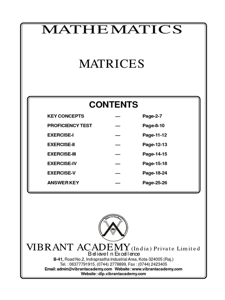 Mathematics Matrices: Vibrant Academy | PDF | Matrix (Mathematics) | Functional Analysis