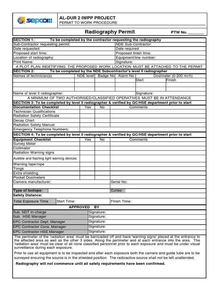 Radiography Permit: Al-Dur 2 Iwpp Project | PDF | Nuclear Physics ...