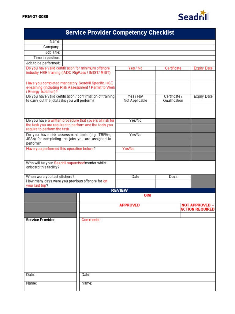 FRM-37-0088 Service Provider Competency Checklist | PDF