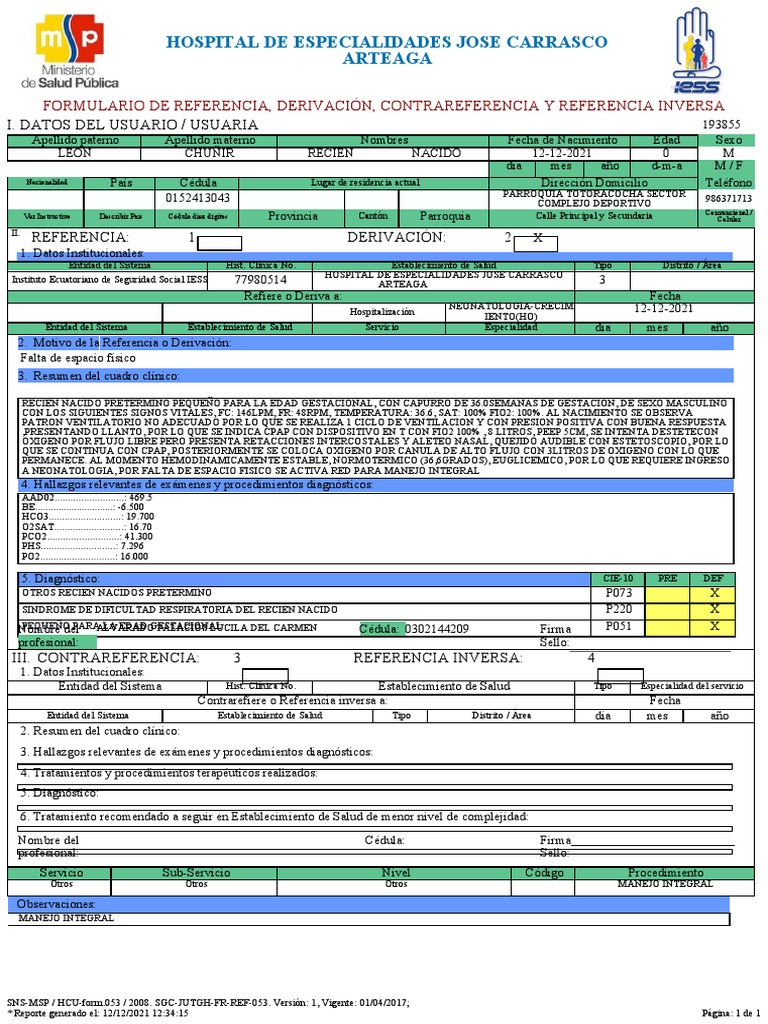 Form 053 | Descargar gratis PDF | Medicina | Ciencias de la Salud