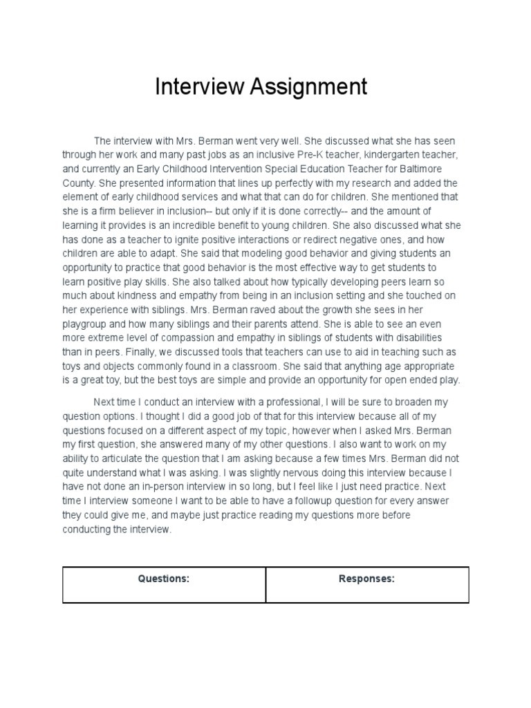 Interview Assignment Summary Chart Directions 2021 | PDF | Inclusion ...