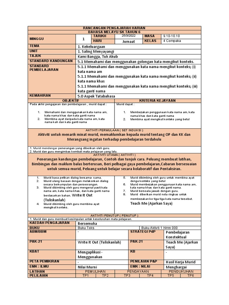 Contoh Penulisan RPH | PDF | Karier & Perkembangan | Seni & Disiplin Bahasa