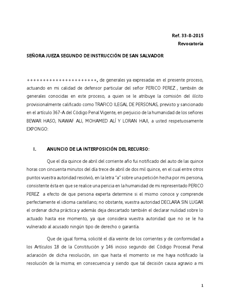 Ejemplo de Revocatoria | PDF | Ley procesal | Procedimiento Criminal