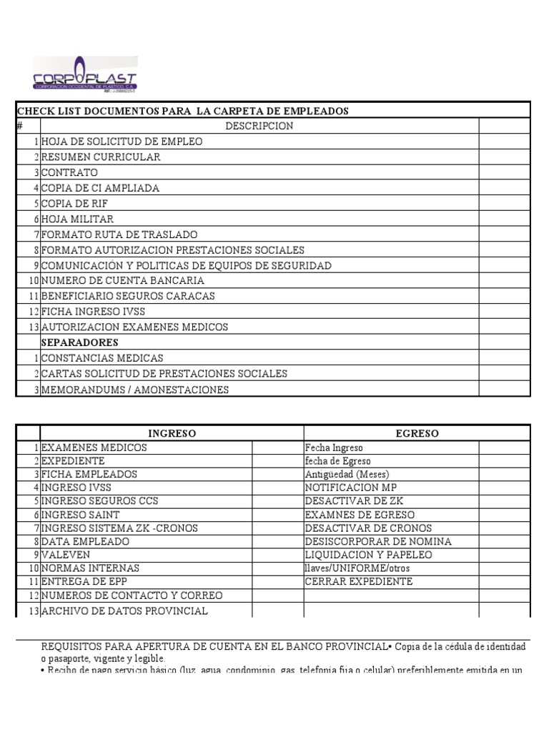 Checklist para Carpetas Empleados | PDF