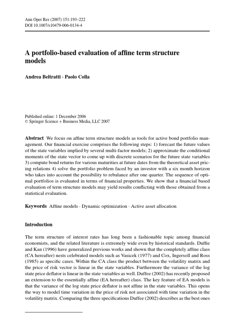A Portfolio-Based Evaluation of Affine Term Structure Models | PDF | Yield Curve | Eigenvalues ...
