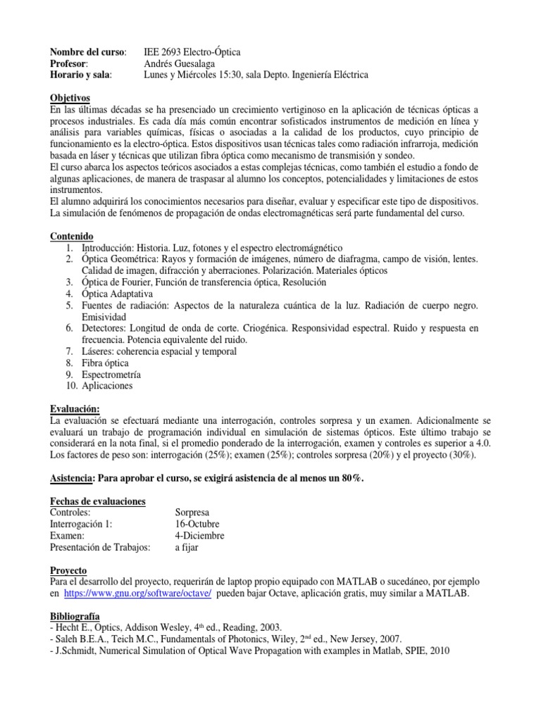 IEE2693 Electro Óptica | PDF | Óptica | Radiación electromagnética