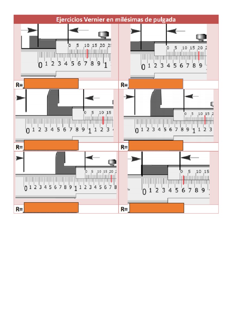 Ejercicios medición en vernier de milesimas y fracciones de pulgada ...