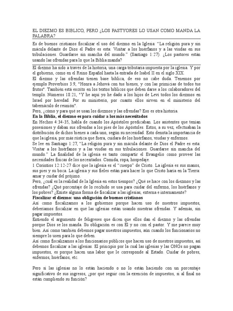 Fiscalización del Diezmo en la Iglesia | PDF | Diezmo | Biblia