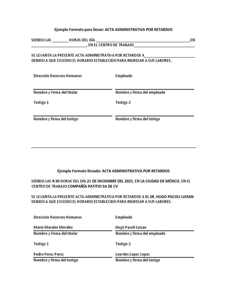 Ejemplo Acta Administrativa Por Retardos | PDF